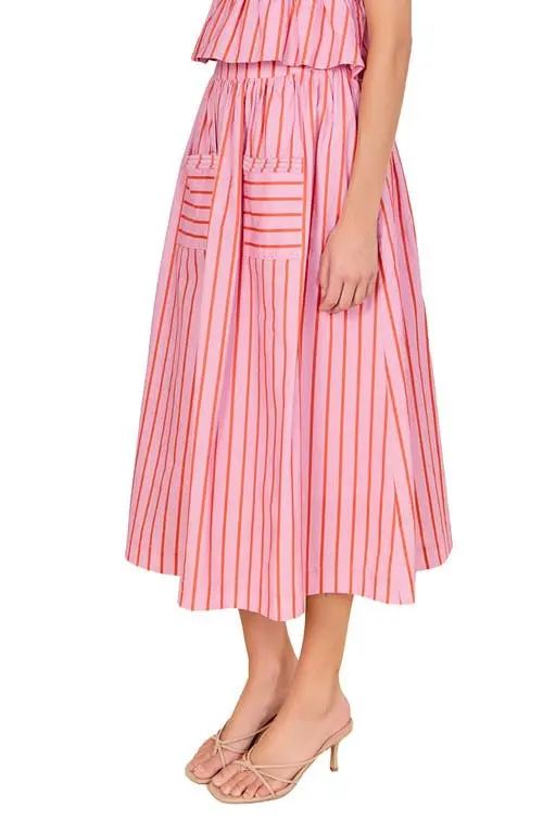 English Factory Stripe Cotton Midi Skirt