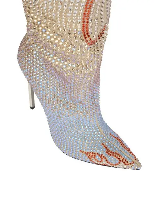 Philipp Plein Suede Over-the-knee Boots With Rhinestone Embellishments - Beige