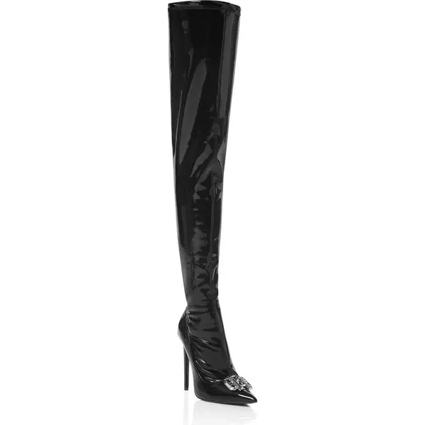 Philipp Plein Latex High Plein Heels Overknees Boots Gothic Plein - Black