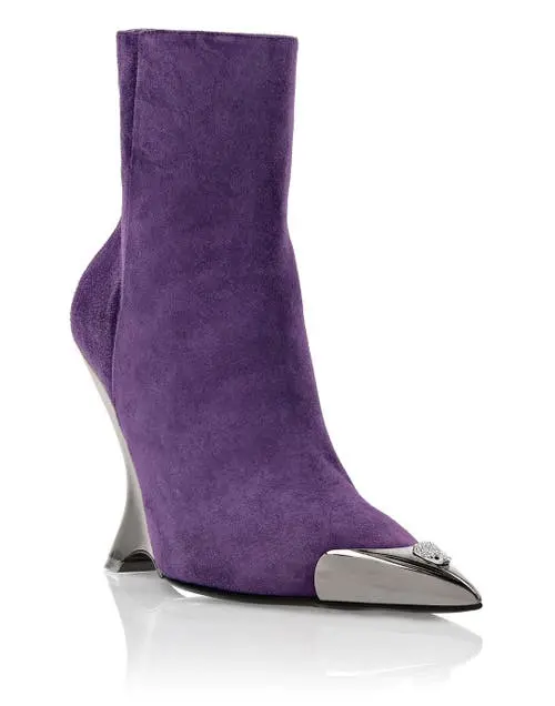 Philipp Plein Suede Wedge Ankle Boots - Purple