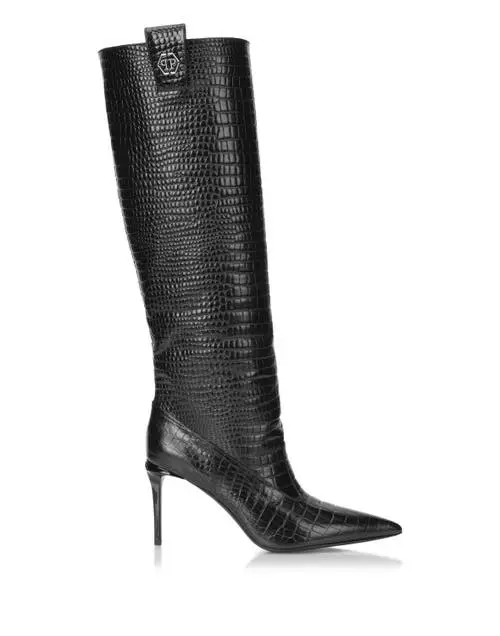 Philipp Plein High Heel Croc Effect Boots