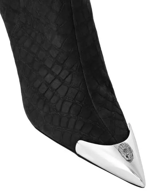 Philipp Plein Nubuck Croc Effect Ankle Boots With Jewel Embellished Cap Toe