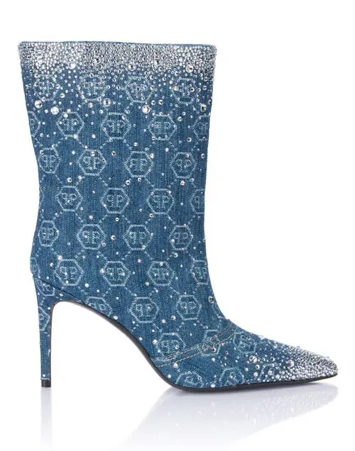 Philipp Plein Denim Low Boots Monogram Strass 9