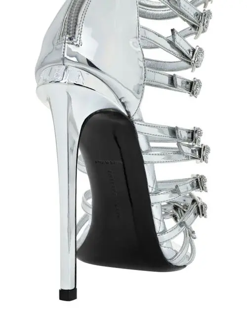 Philipp Plein Mirror Leather Sandals High Plein Heels Skull