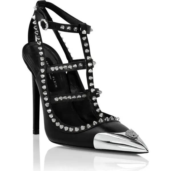 Philipp Plein Nappa Leather Studded High Heel Sandals With Jewel Skull Detail - Black
