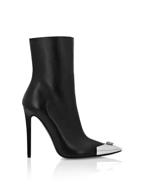 Philipp Plein Leather High Heel Boots With Embellished Skull Toe