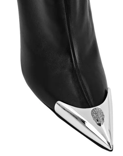 Philipp Plein Leather High Heel Boots With Embellished Skull Toe