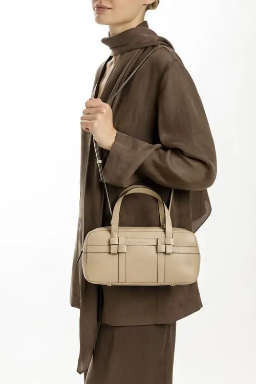 LA PORTEGNA Bibi Leather Bag With Shoulder Strap And Iconic Knots - Khaki