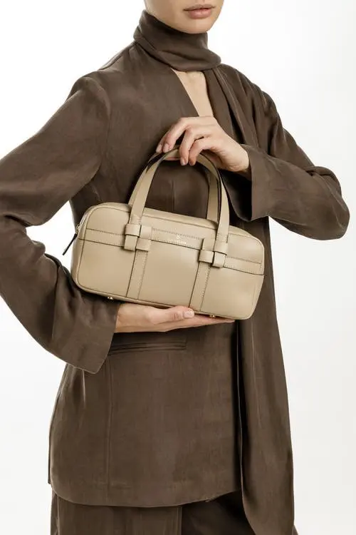 LA PORTEGNA Bibi Leather Bag With Shoulder Strap And Iconic Knots - Khaki