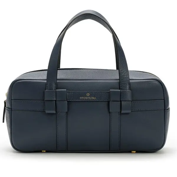 LA PORTEGNA Bibi Leather Bag With Shoulder Strap And Iconic Knots - Navy