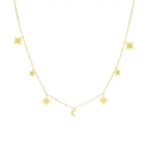 SEVEN SAINTS Heavenly Realms Moon & Stars Drop Choker Necklace - Gold