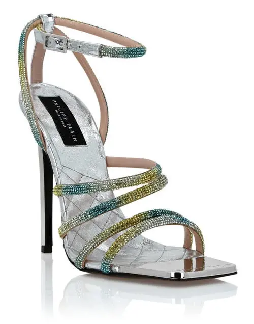Philipp Plein Embellished Crystal Leather Stiletto Sandals