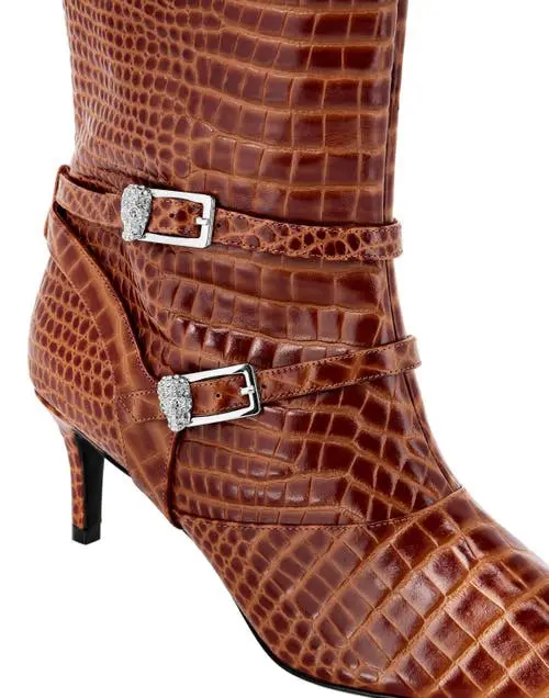 Philipp Plein Croc Effect Strapped Low Heel Boots