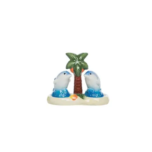 BEACHCOMBERS Dolphin Ceramic Salt & Pepper Caddy Set