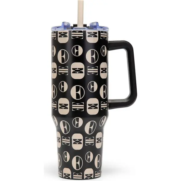 ELLE 40oz Parisian Double Walled Insulated Stainless Steel Tumbler - Beige Monogram
