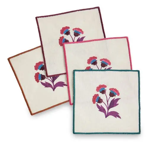 TAG Autumn Bloom Fall Cotton Bar Coaster Set 4 Multi 5x5 - Beige