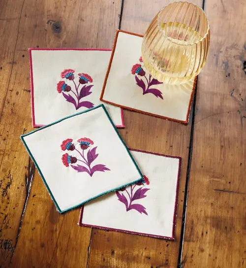TAG Autumn Bloom Fall Cotton Bar Coaster Set 4 Multi 5x5