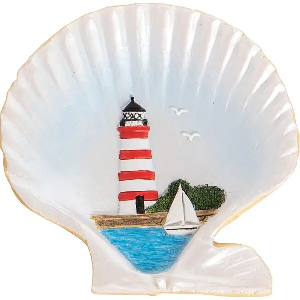 BEACHCOMBERS Vintage Lighthouse Shell Decorative Trinket Dish 3.14 - Black