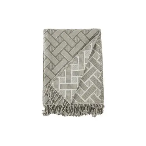ELISABETH YORK Leighton W Fringe 100% Cotton Blanket 70" X 70 - Gray