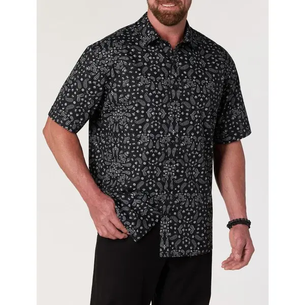 SYNRGY BY DXL Big & Tall Bandana Print Sport Shirt V2 - Black