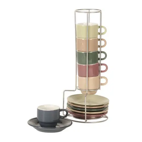 GIBSON HOME Sensations Stoneware Espresso Cup Set With Metal Rack