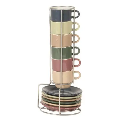GIBSON HOME Sensations Stoneware Espresso Cup Set With Metal Rack