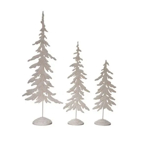 TRANSPAC Rustic Metal Snowy Trees Set Of 3 For Christmas Decor