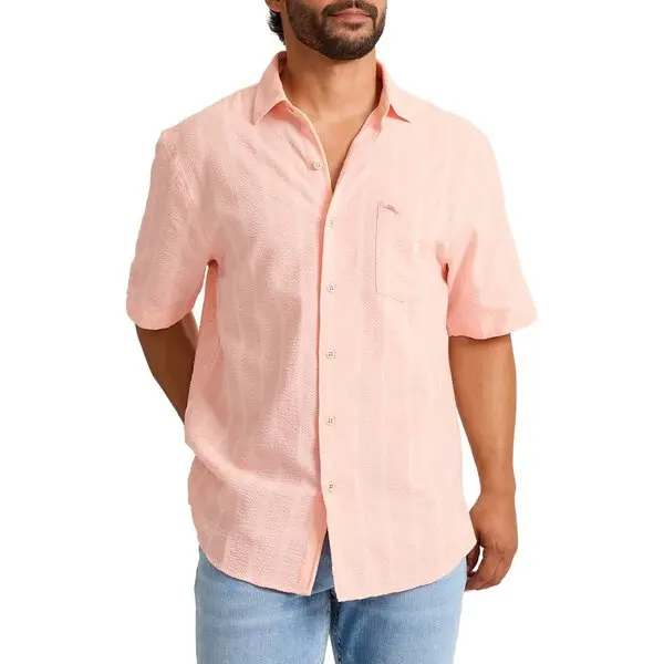 Tommy Bahama Nova Wave Short Sleeve Stretch Seersucker Button-up Shirt - Melonie