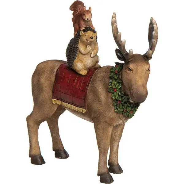 TRANSPAC Resin Christmas Moose And Critter Figurine