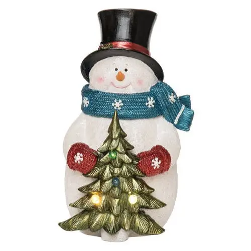TRANSPAC Christmas Light Up Chunky Snowman Figurine