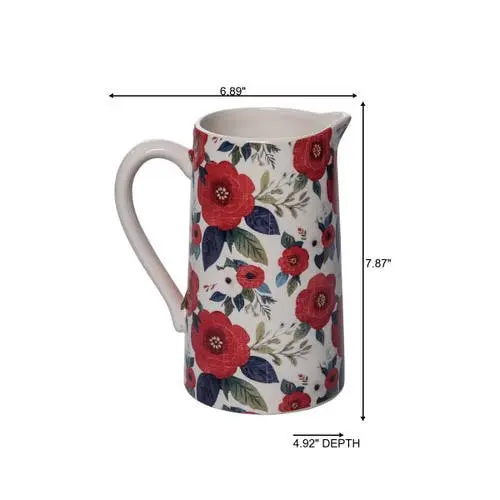 TRANSPAC Ceramic Beverage Pitcher Floral