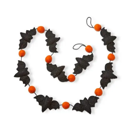 TAG Halloween Bat Orange Pumpkin Wool Felt Garland - Black