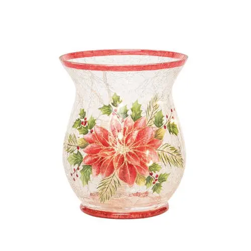 TRANSPAC Christmas Light Up Poinsettia Hurricane - Multicolored