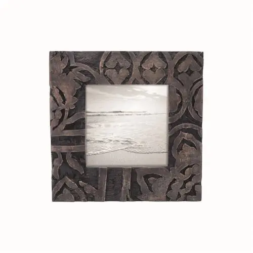 FORESIDE HOME AND GARDEN 4x4 Dark Wood Carved Photo Picture Frame - Black