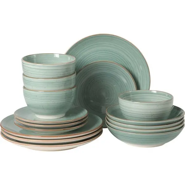 GIBSON HOME Stonebury 16-piece Handpainted Stoneware Dinnerware Set - Teal