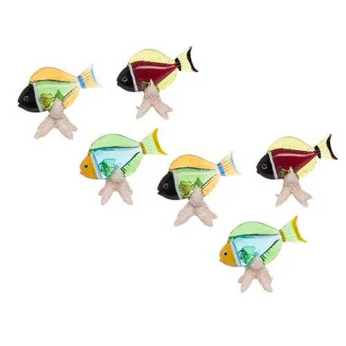 BEACHCOMBERS Mini Fish On Star Stands Set Of 6 Glass Figurines 2 - Green