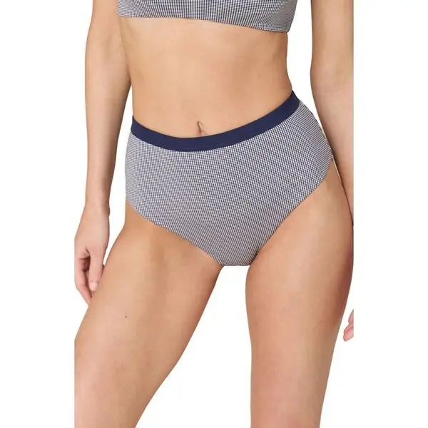 ANDIE The Davenport Gingham High Waist Bikini Bottoms - Juniper
