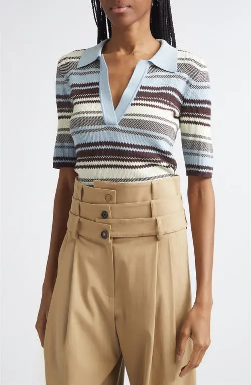 Monse Stripe Jacquard Polo Sweater With Shoulder Wrap
