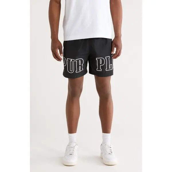 PURPLE BRAND Everyday Satin Logo Shorts - Black