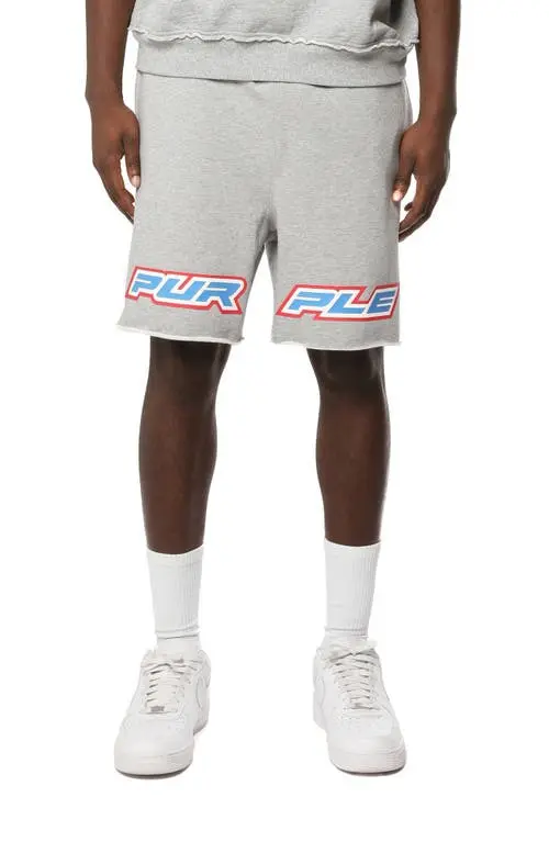 PURPLE BRAND Cotton Fleece Shorts With Racing-inspired Logo - Grey