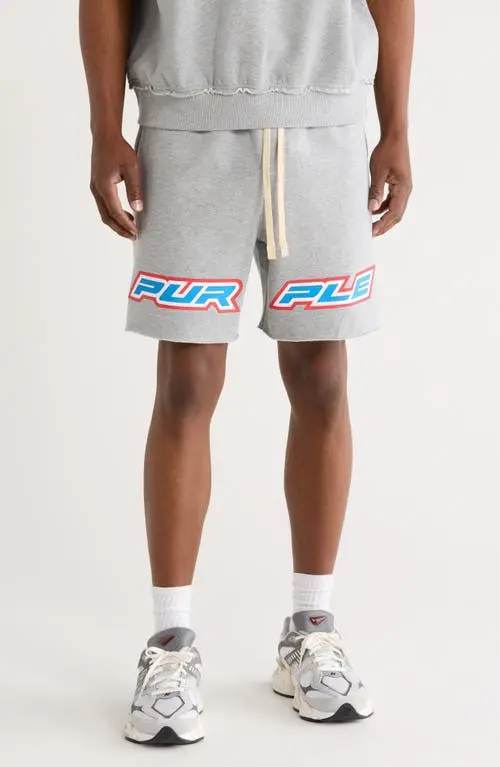 PURPLE BRAND Cotton Fleece Shorts With Racing-inspired Logo - Grey