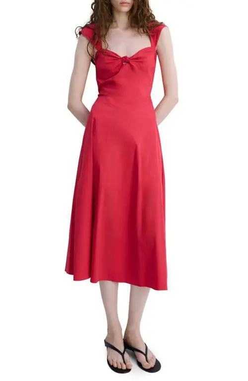 Mango Open Back Cotton Blend Midi Dress