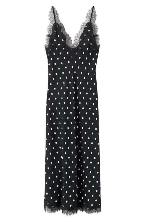 Mango Lace Trim Polka Dot Midi Dress