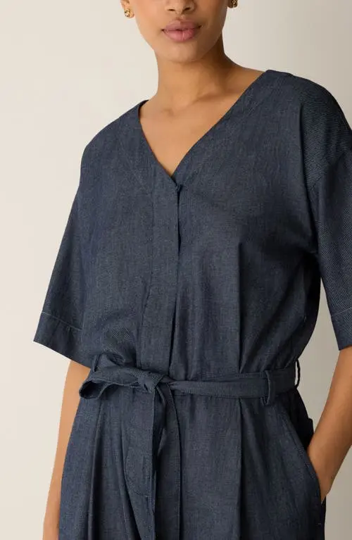 Eileen Fisher Organic Cotton Twill Wide Leg Jumpsuit - Denim