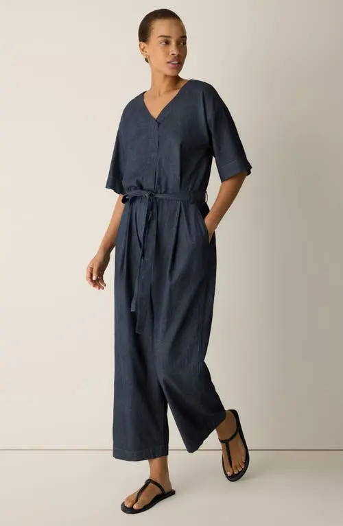 Eileen Fisher Organic Cotton Twill Wide Leg Jumpsuit - Denim