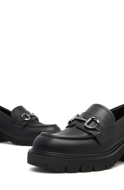 NEROGIARDINI Lug Sole Loafer With Polished Bit Hardware - Black