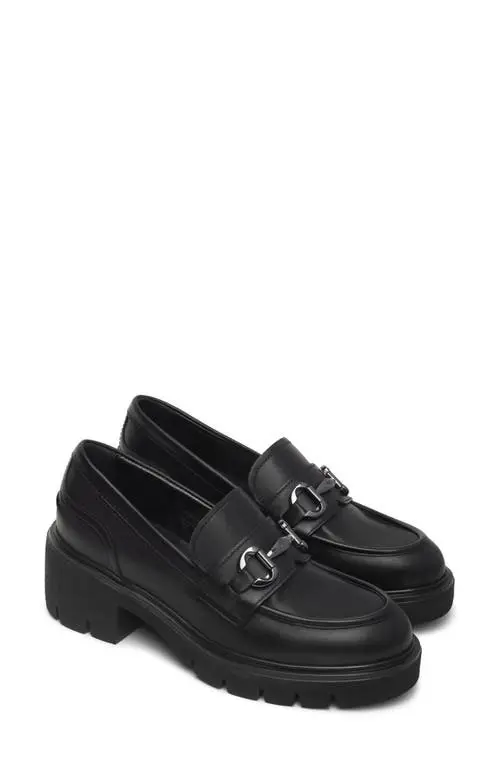NEROGIARDINI Lug Sole Loafer With Polished Bit Hardware - Black