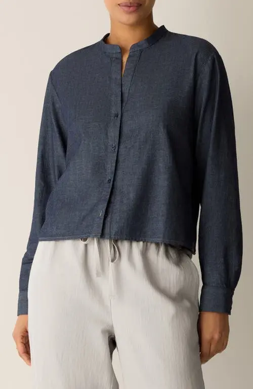 Eileen Fisher Organic Cotton Cropped Shirt - Denim