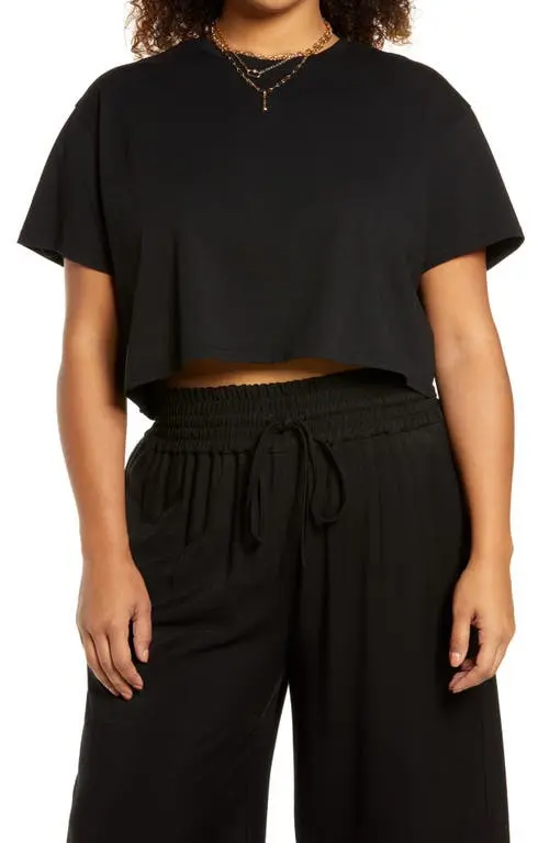 OPEN EDIT Boxy Crop Top - Black