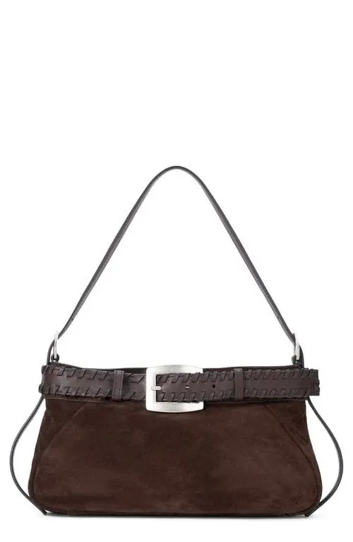 Staud Brooklyn Suede Shoulder Bag With Braided Leather Trim - Espresso